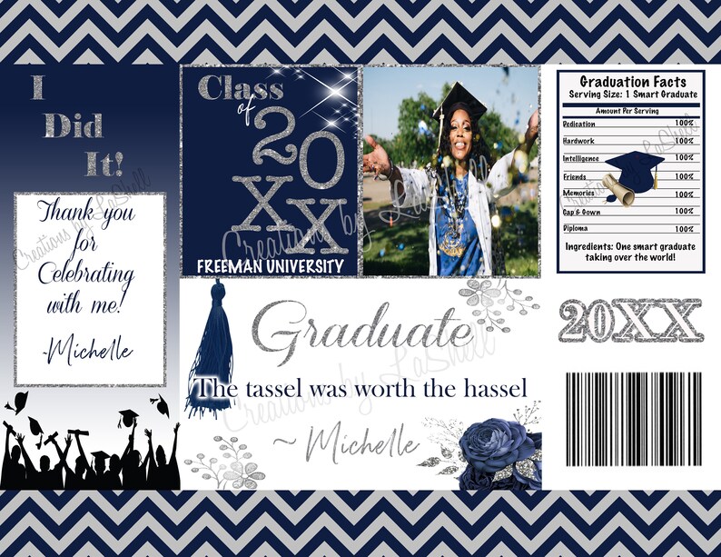 Graduation Chip Bags Digital File Navy Blue and Silver - Etsy