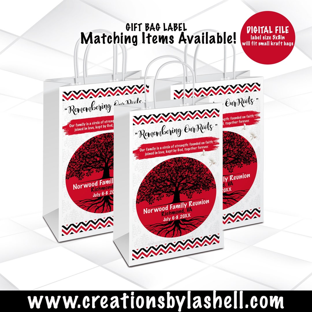 Family Reunion Gift Bag Label Template Red Family Reunion Favor Bag ...