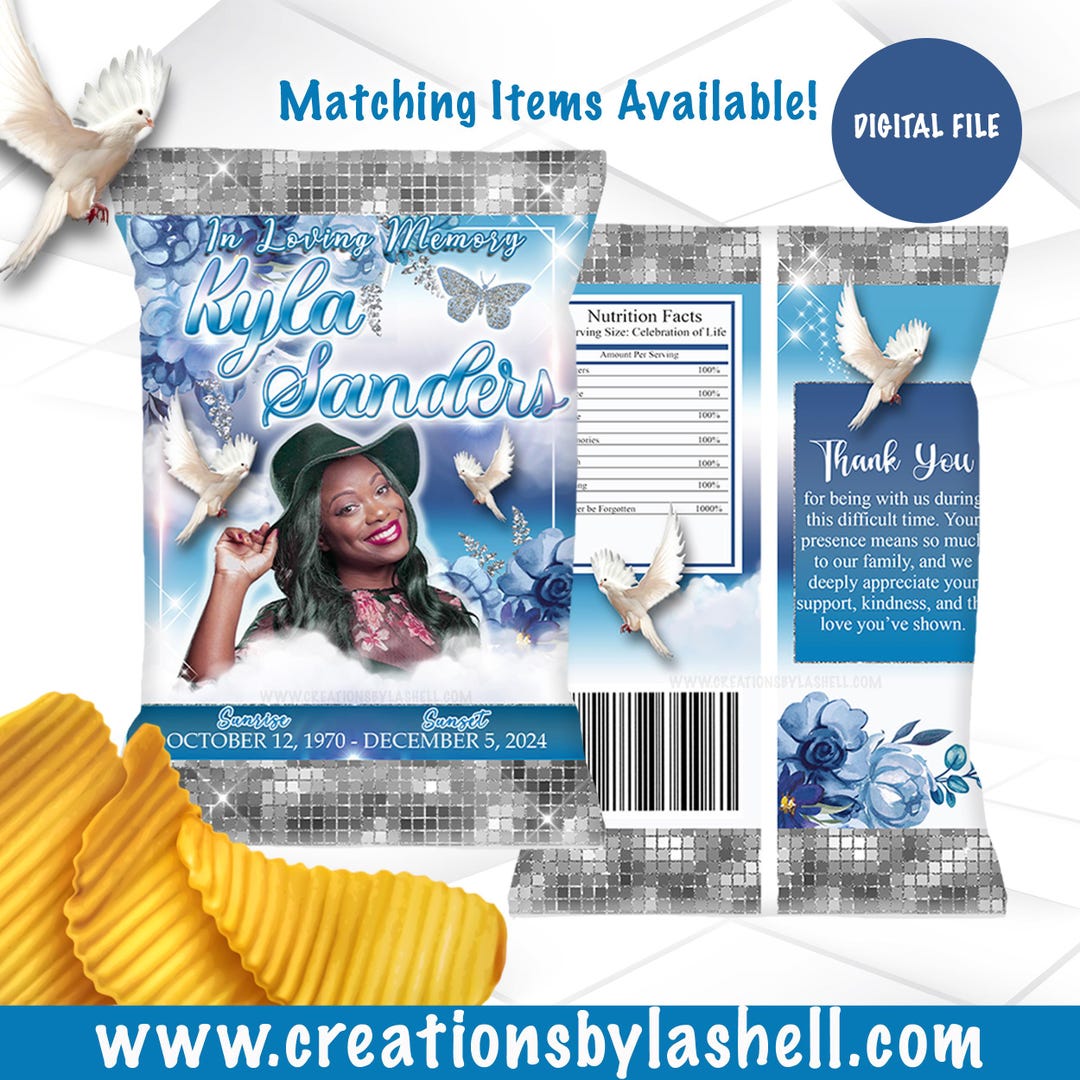 Funeral Chip Bag | Celebration of Life Chip Bag | Blue Memorial Favors ...