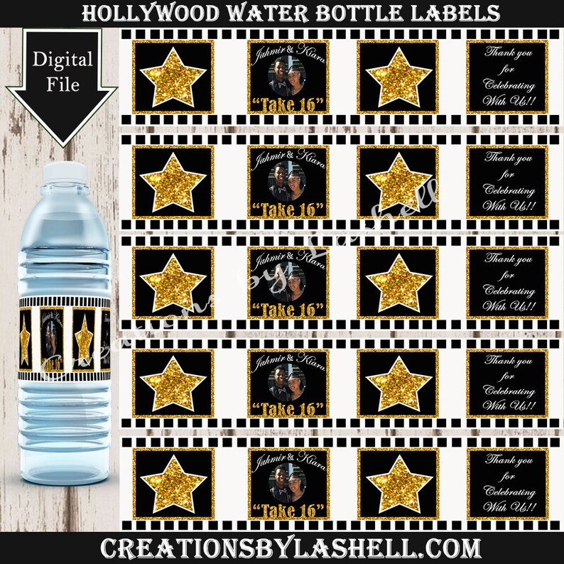 Hollywood Water Bottle Labels Printable Hollywood Labels | Etsy