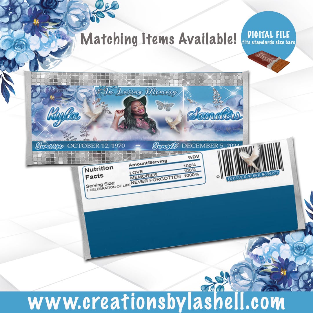 Funeral Candy Bar Wrapper Digital File | Celebration of Life Chocolate ...