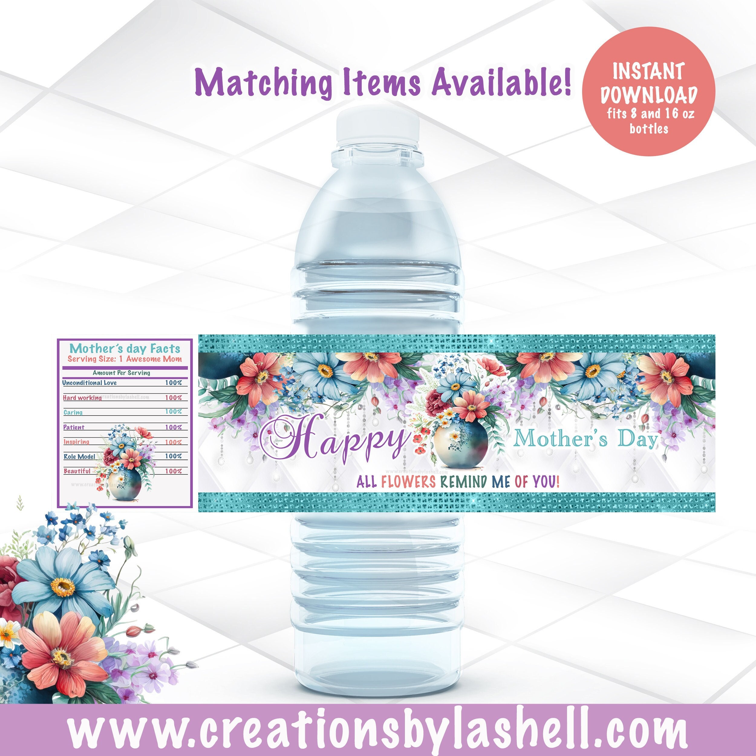 Mother's Day Water Bottle Labels Instant Download | Mother's Day Favors ...