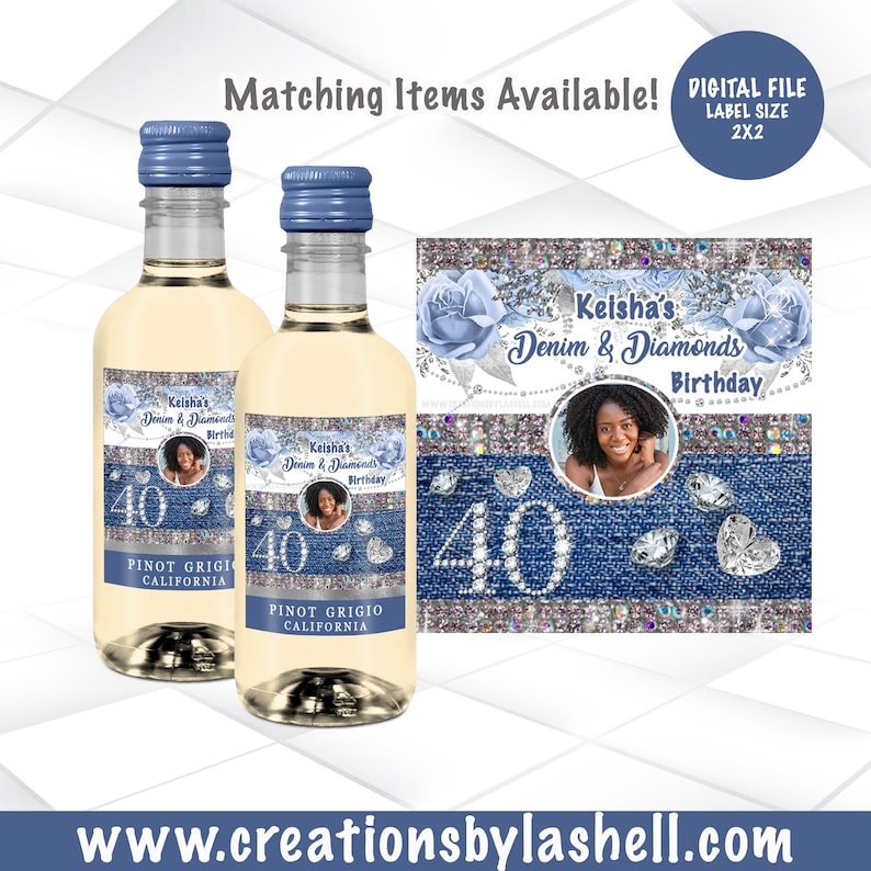 Denim and Diamonds Wine Labels Template Denim & Diamond Mini - Etsy