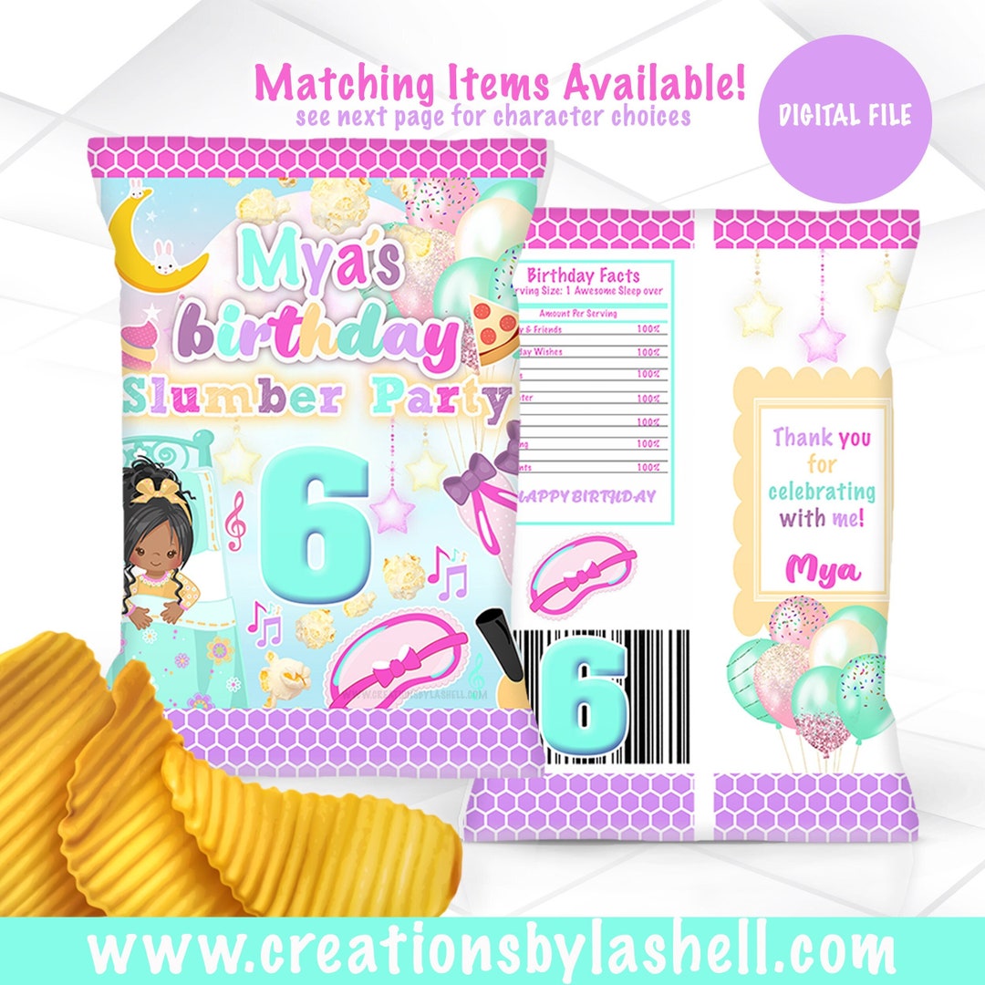 Slumber Party Chip Bag Printable | Sleep Over Theme Chip Bag Template ...