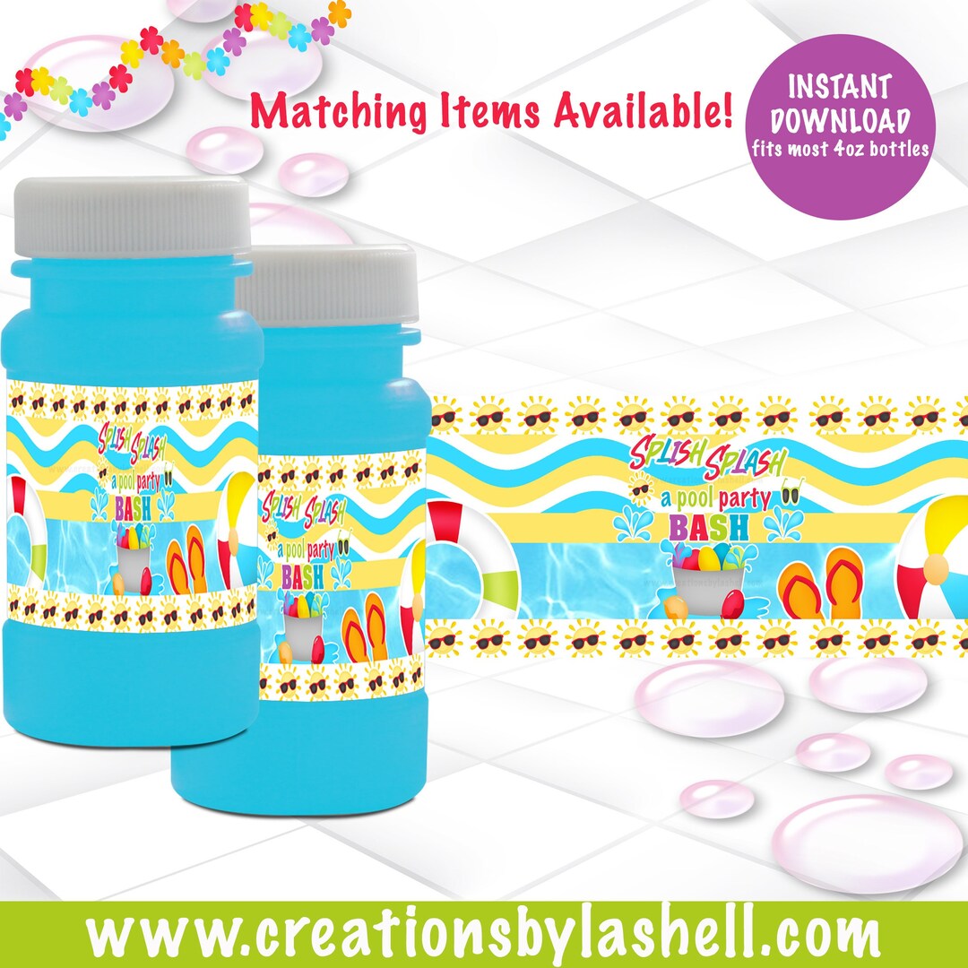 Pool Party Labels Instant Download | Pool Party Bubbles Favors ...