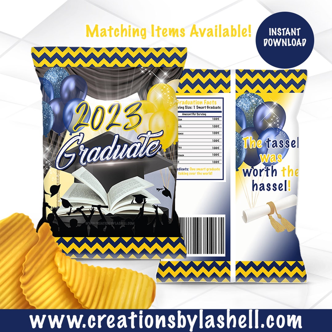 Graduation Chip Bag Instant Download Blue and Yellow - Etsy