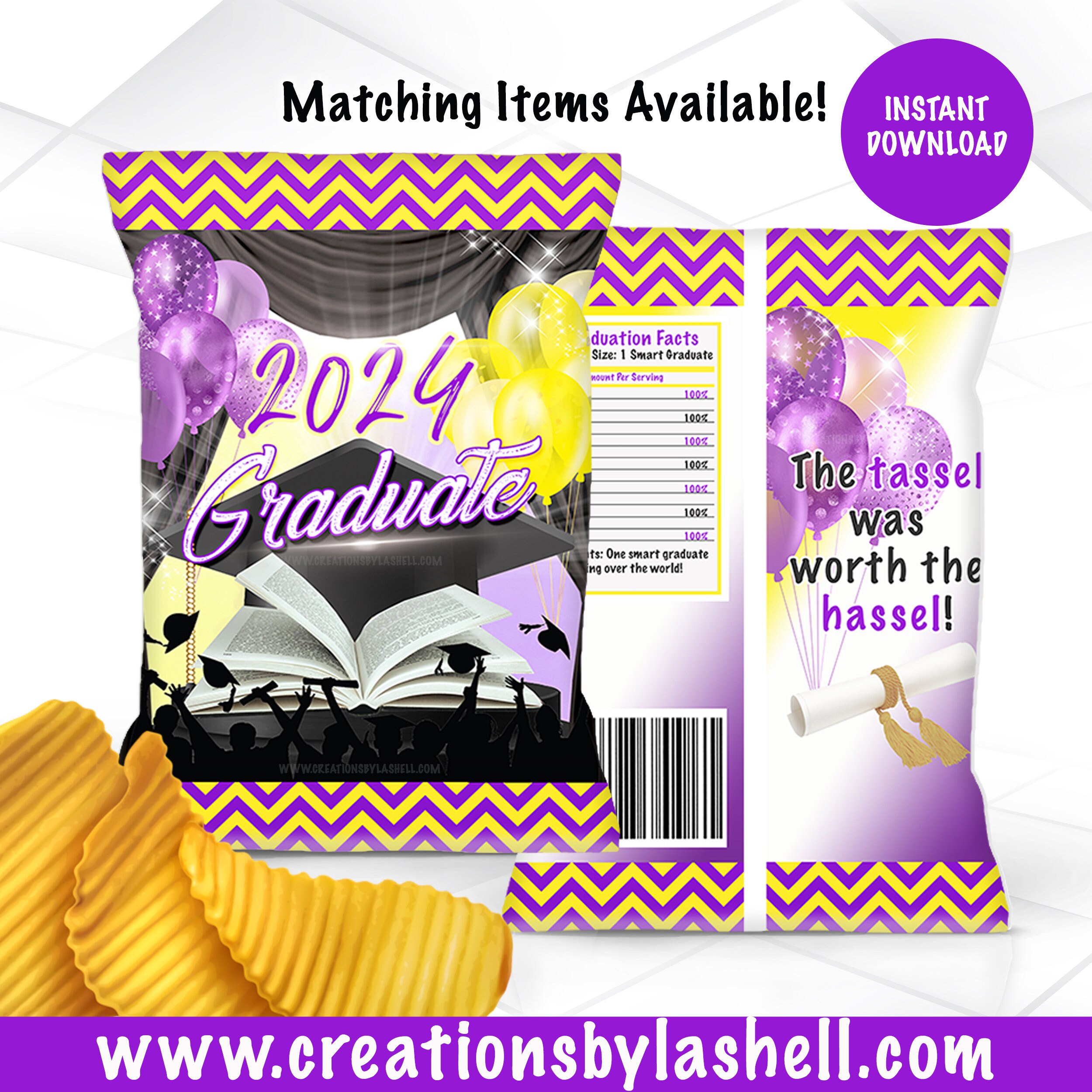 Graduation Chip Bag Instant Download Purple and Yellow Graduation Chip ...