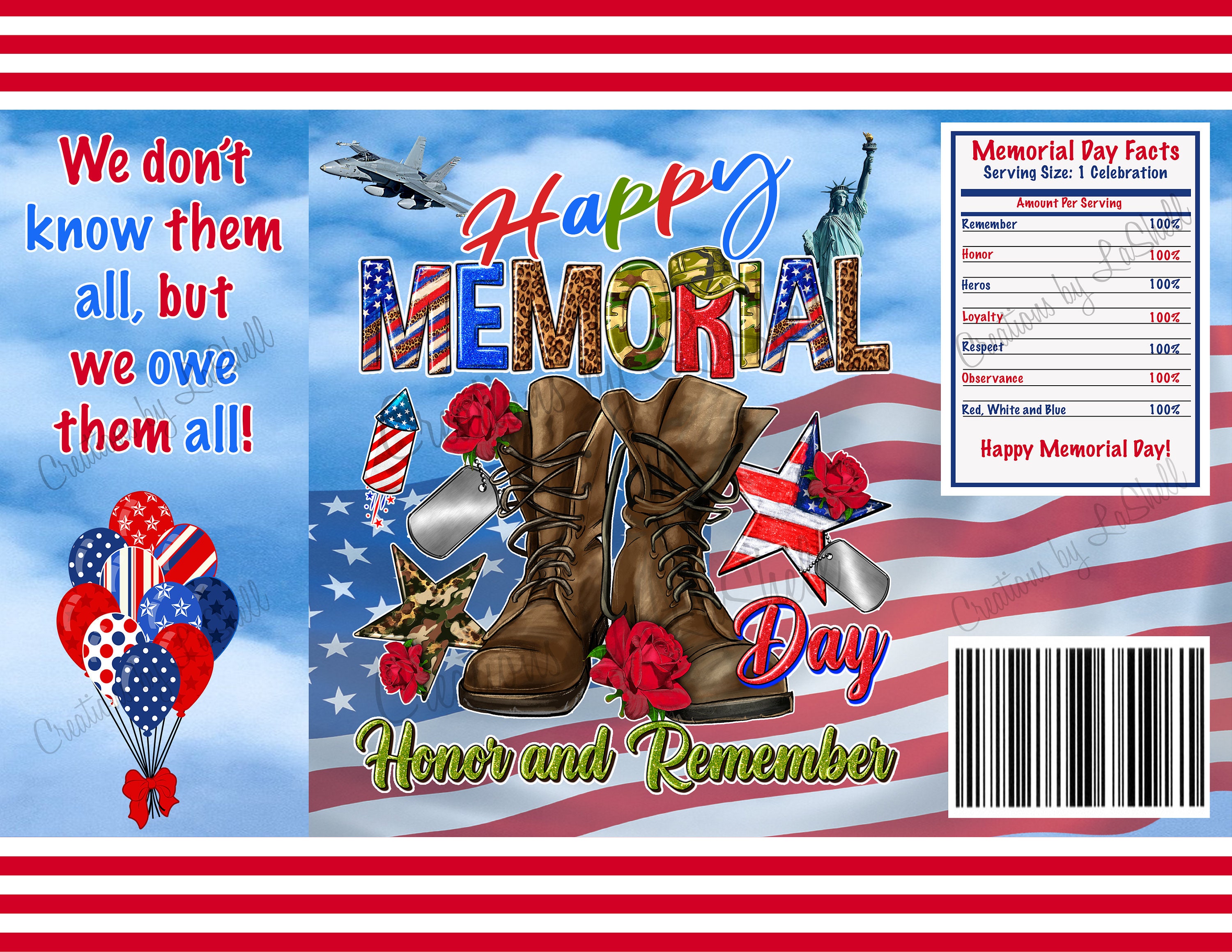 Memorial Day Chip Bag Instant Download Red White and Blue Chip Bag ...