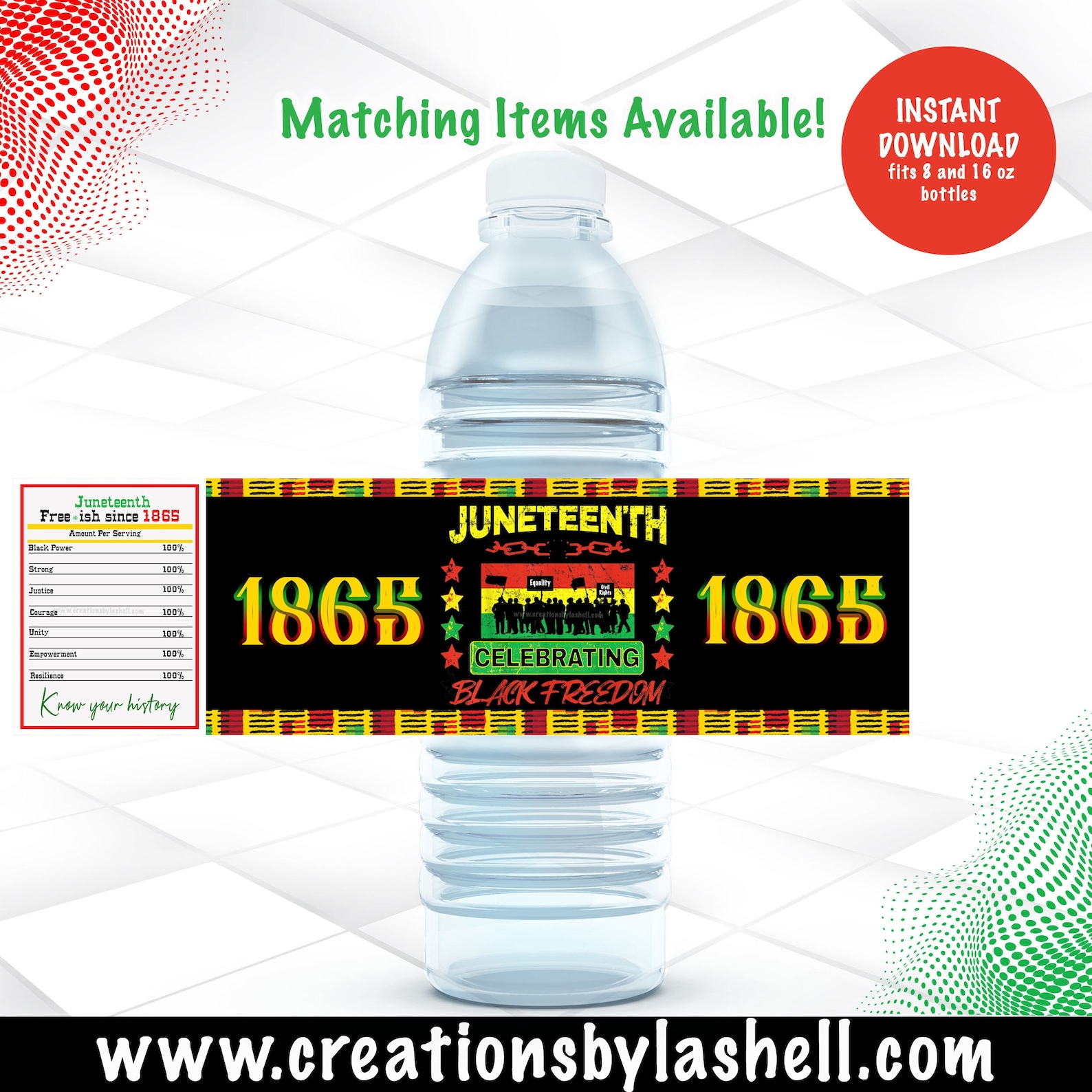 Juneteenth Water Bottle Labels Instant Download Juneteenth Theme Labels ...