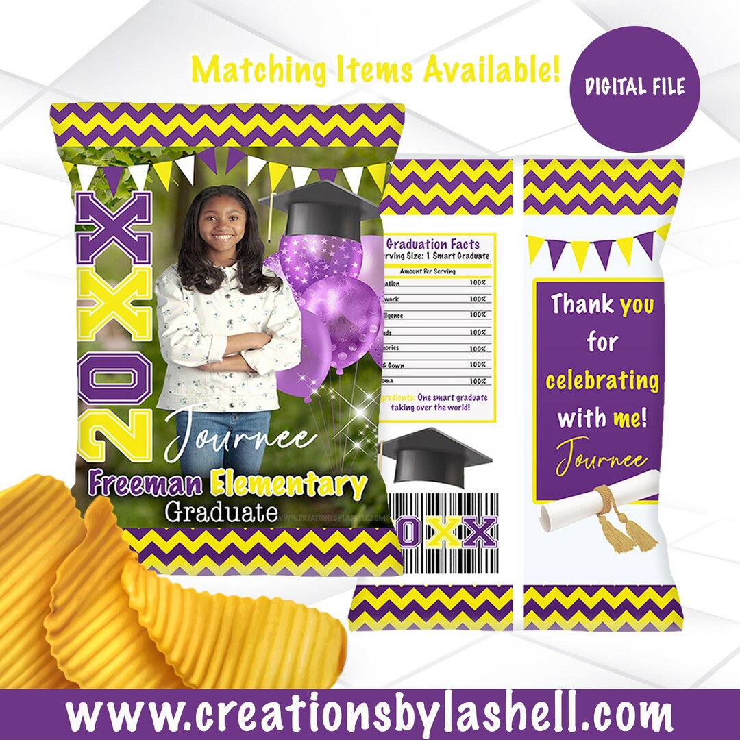 Graduation Chip Bags Digital File | Purple and Yellow Graduation Chip ...