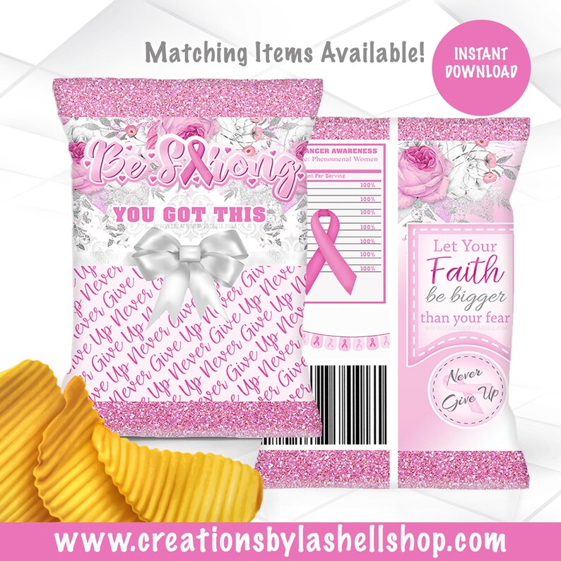 Breast Cancer Awareness Chip Bag Instant Download Breast Cancer Awareness Month Favors Printable ...