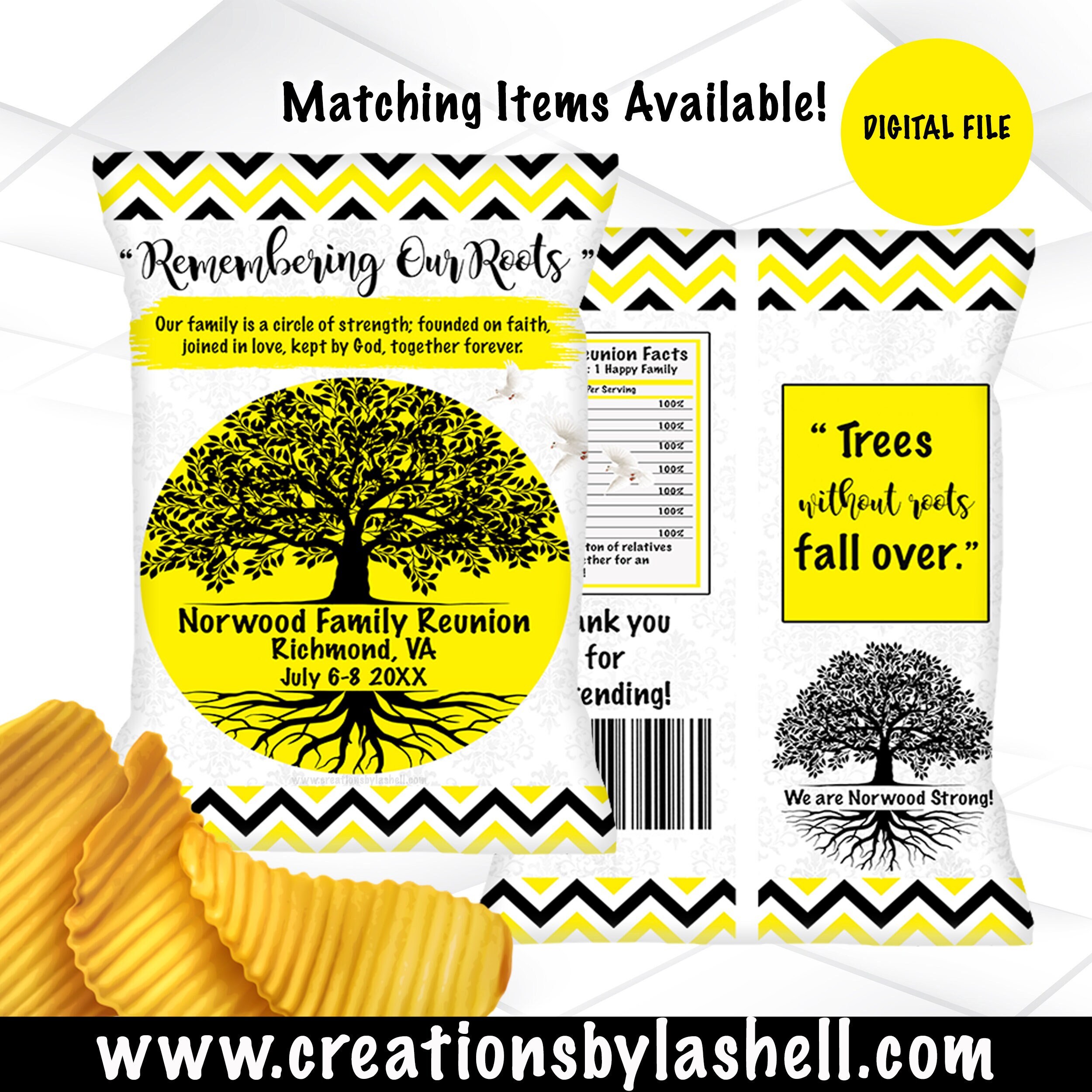 Family Reunion Chip Bags Printable Yellow Family Reunion Favors Digital ...