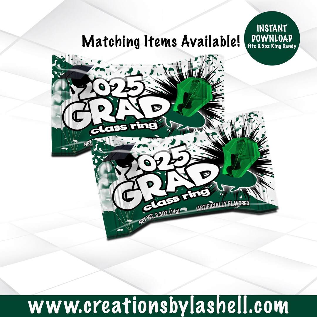 Graduation Candy Ring Wrapper Instant Download | Green Graduation Candy ...