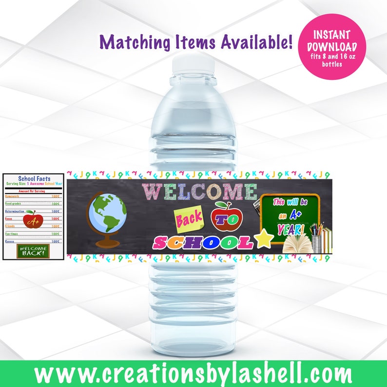 Back to School Water Bottle Labels Instant Download Welcome Back to ...