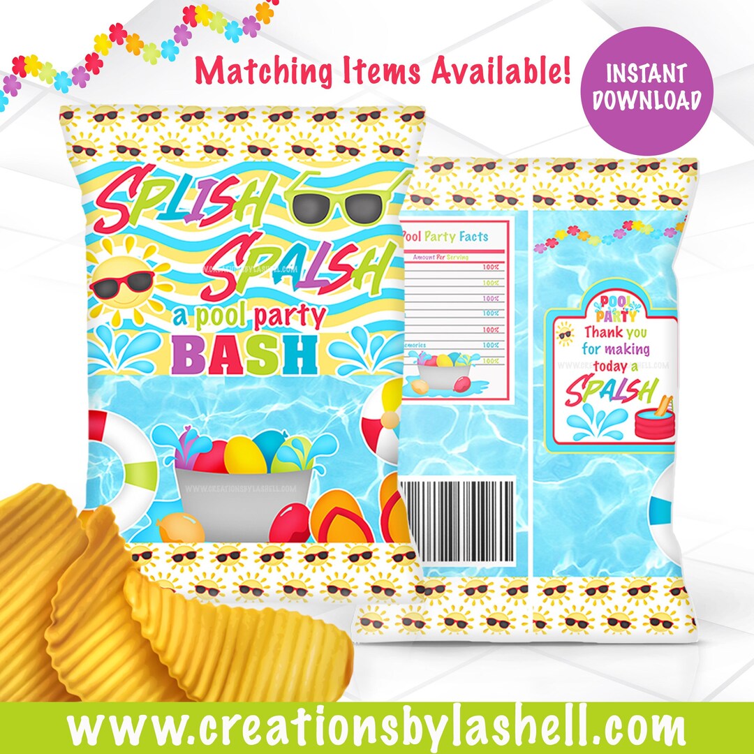 Pool Party Chip Bag Instant Download Pool Party Favors - Etsy