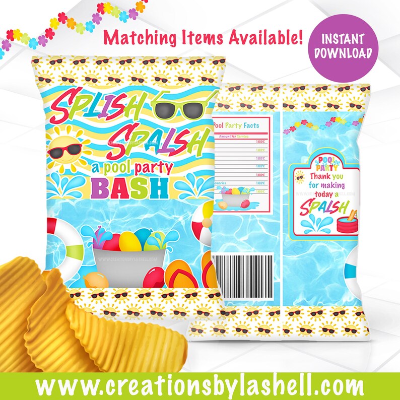 Pool Party Chip Bag Instant Download Pool Party Favors - Etsy