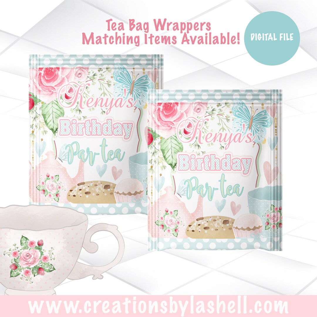 Tea Party Wrappers Tea Party Birthday Tea Bag Wrappers Tea Party Favors ...