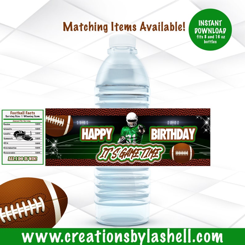 Football Water Bottle Labels Instant Download It's - Etsy