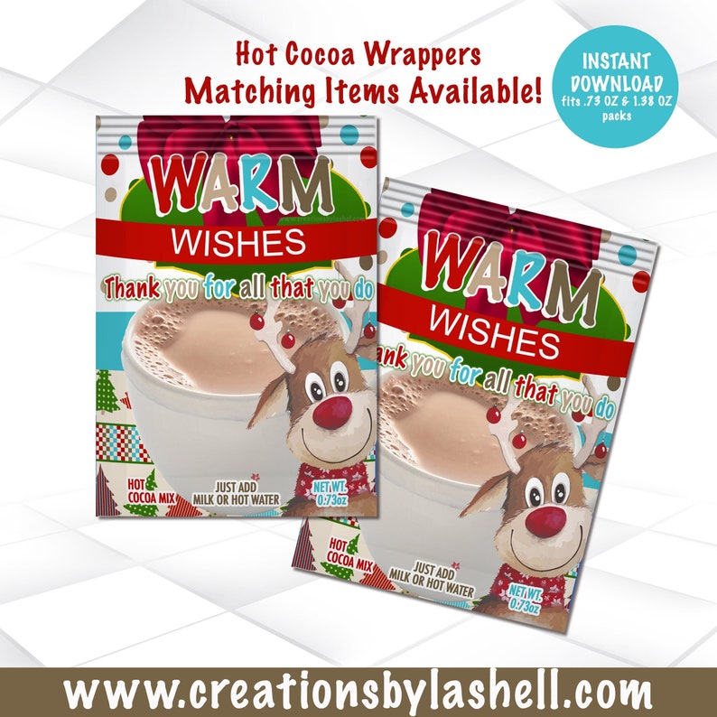 Christmas Hot Cocoa Wrapper Instant Download | Reindeer Hot Chocolate ...