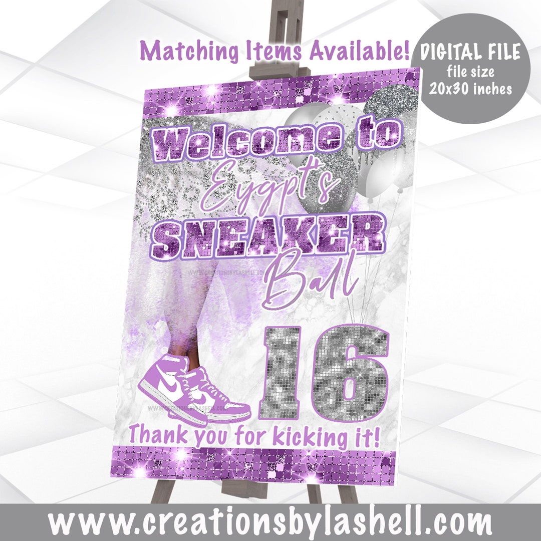 Sneaker Ball Welcome Sign Printable Lavender and Silver Sneaker Party ...