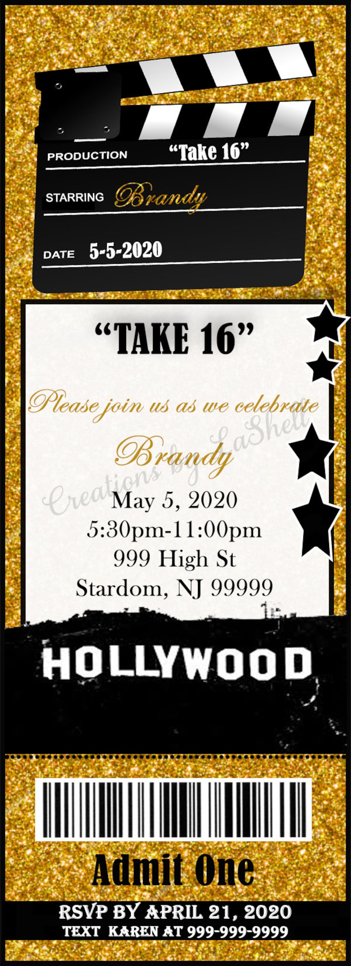 Hollywood Ticket Invites / Hollywood Theme / Ticket Invite / - Etsy