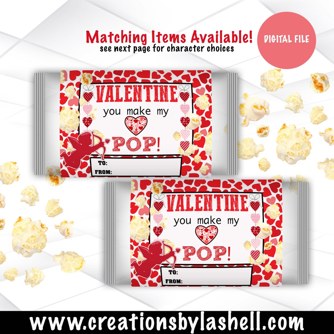 Valentine Popcorn Wrappers Instant Download Valentine Pop - Etsy