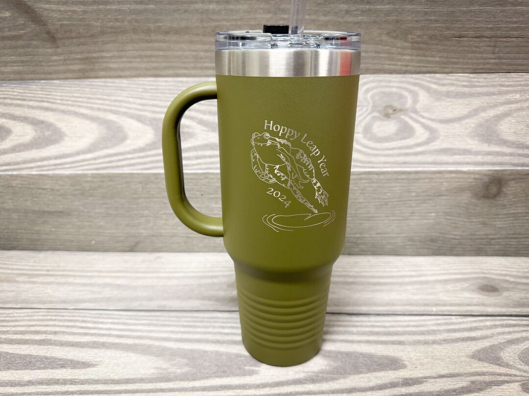 Leap Year 40oz. Olive Traveler Mug With Handle & Straw, Frog Tumbler ...