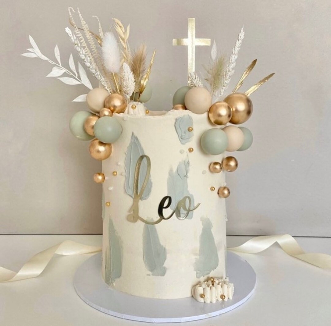Christening / Baptism Cake Topper Set Cross and Name Charm - Etsy