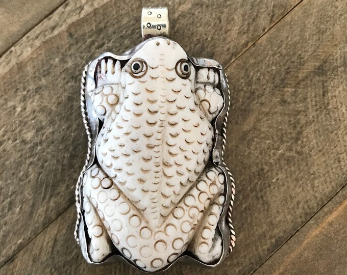 Large Bone Frog Pendant, Handcrafted, Nepalese, Tibetan Repousse Silver ...
