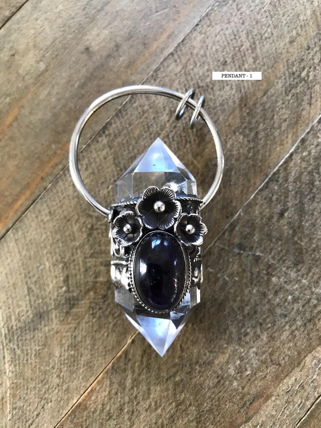 Double Point Crystal Pendant Set With Amethyst, Handcrafted, Nepalese ...