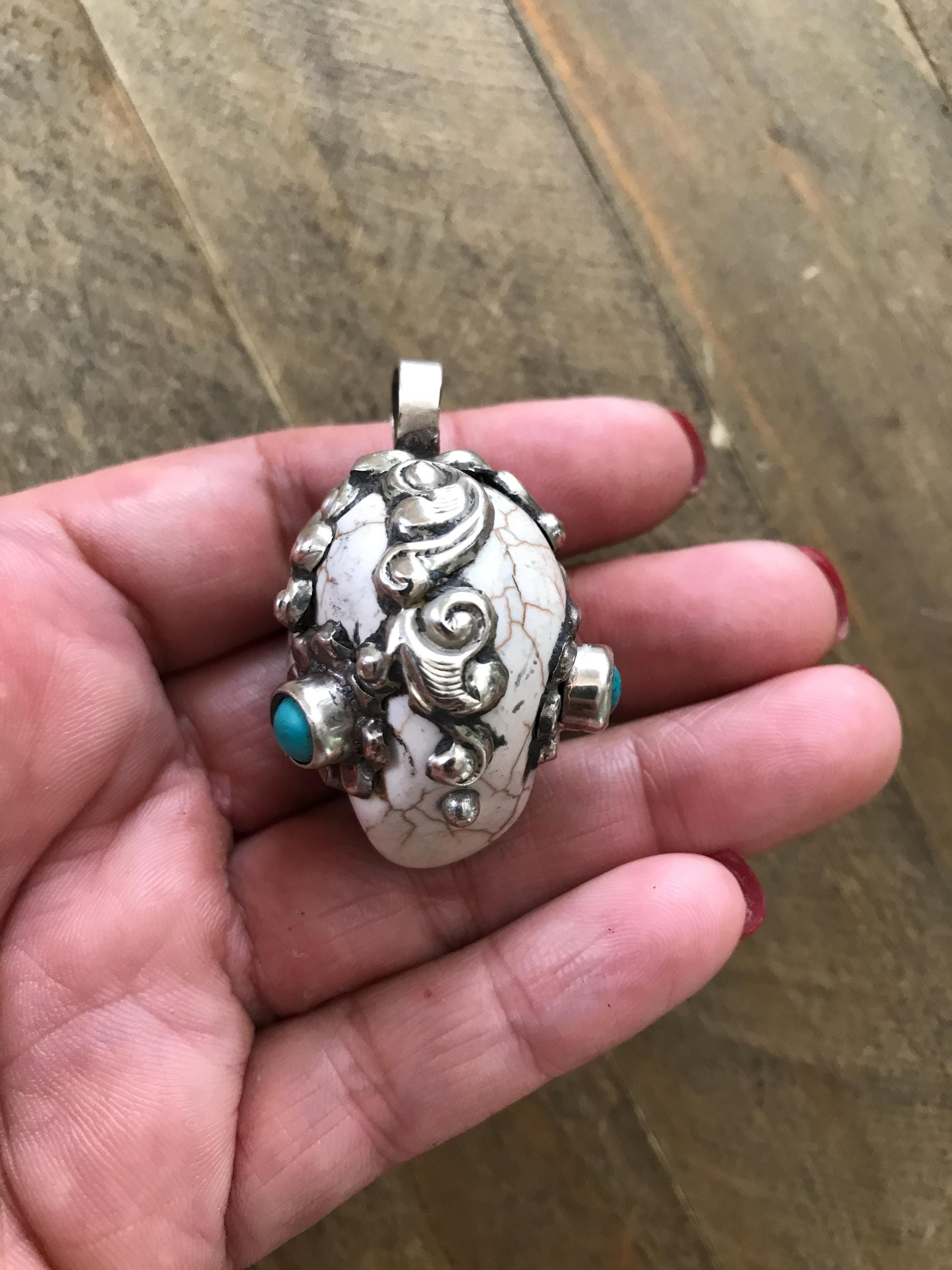 White Howlite Skull Pendant, Handcrafted, Tibetan Repousse Silver ...