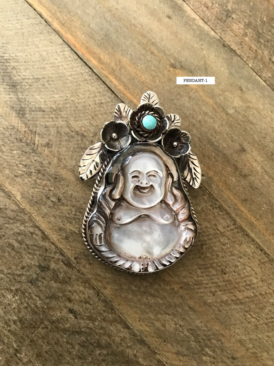 Abalone Happy Buddha Pendant Set With Turquoise, Handcrafted, Nepalese ...