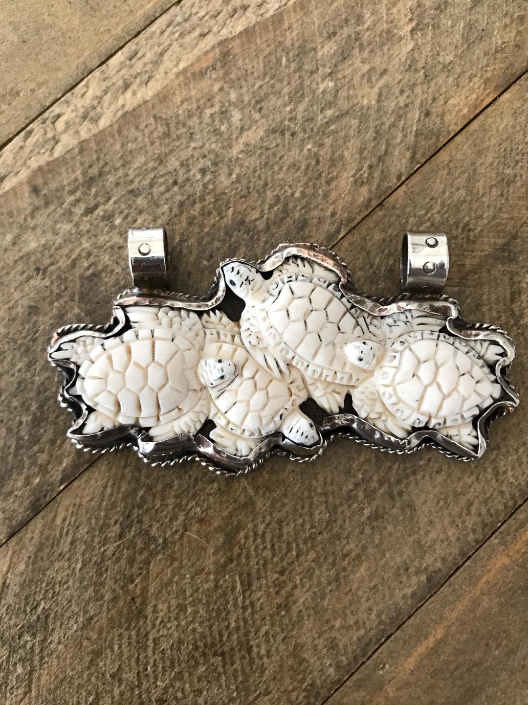Bone Turtle Pendant, Handcrafted, Nepalese, Tibetan Repousse Silver ...