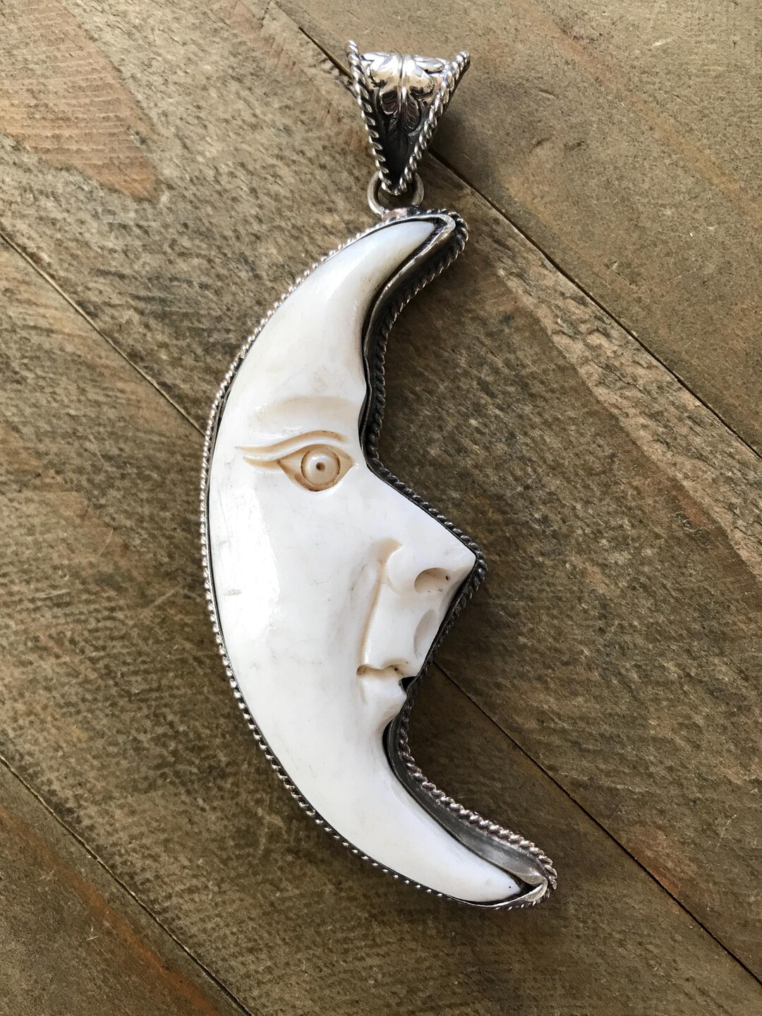 Large Bone Crescent Moon Pendant, Handcrafted, Nepalese, Tibetan ...