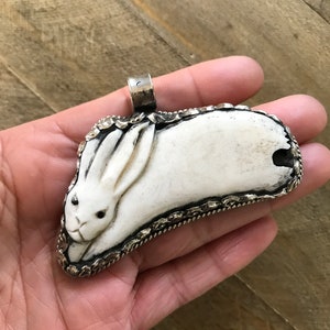 Bone Carved Running Rabbit, Handcrafted, Nepalese, Tibetan Repousse ...