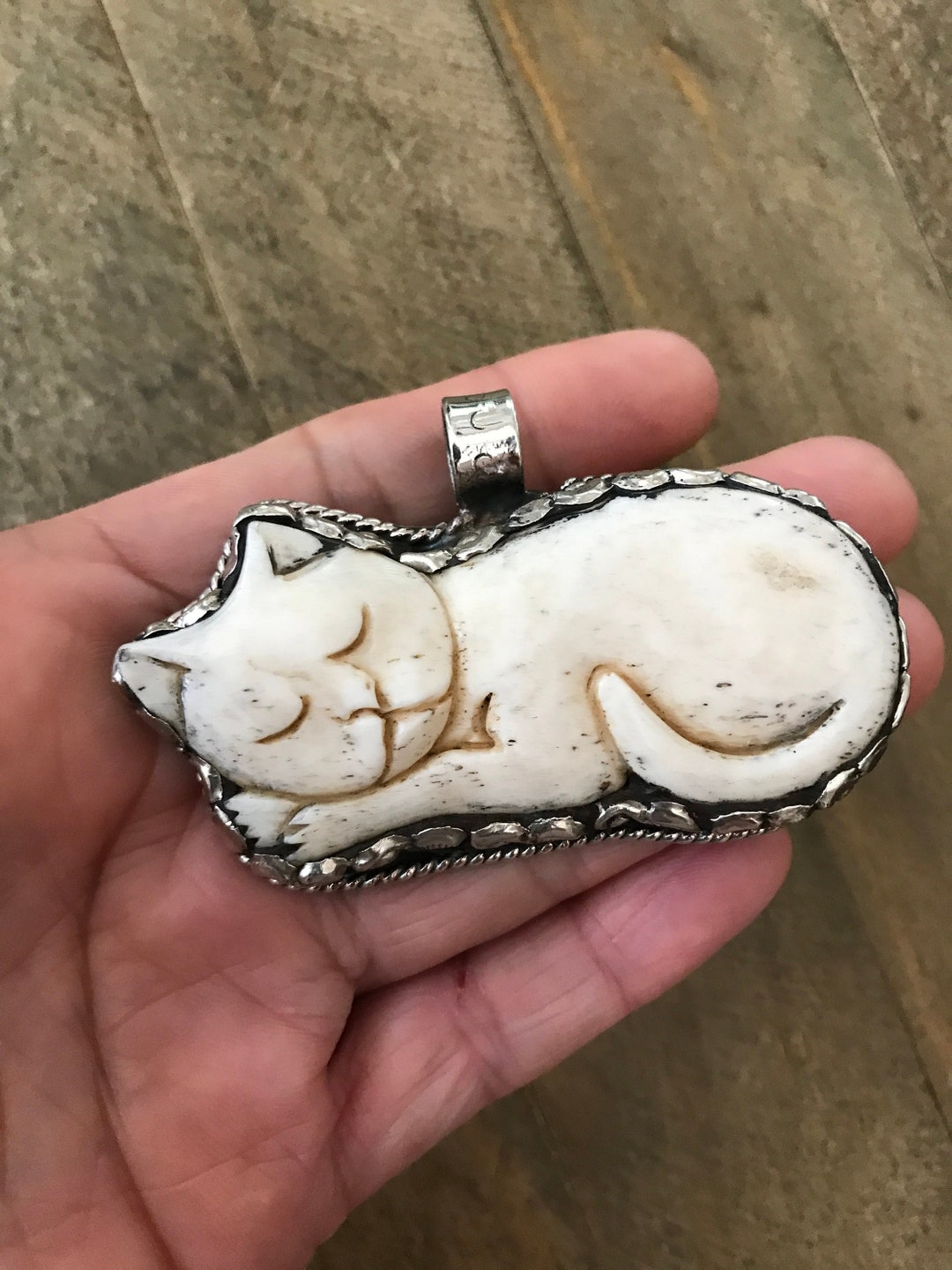 Bone Carved Sleeping Cat Pendant, Handcrafted, Nepalese, Tibetan ...