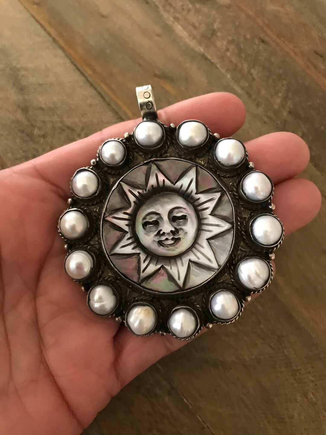 Large Mother of Pearl Sun Pendant Set With Pearls, Handcrafted ...
