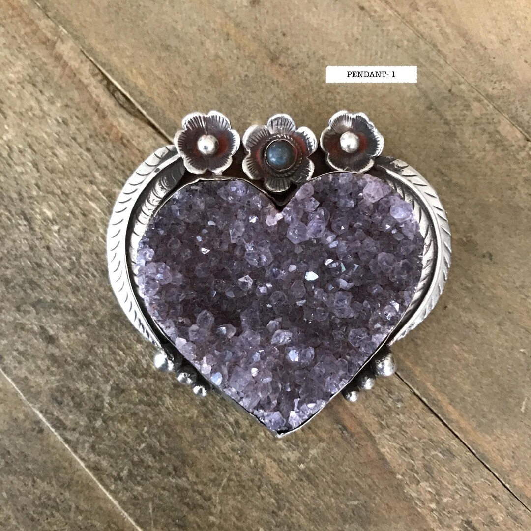 Large Amethyst Druzy Quartz Heart Pendant, Handcrafted, Nepalese ...