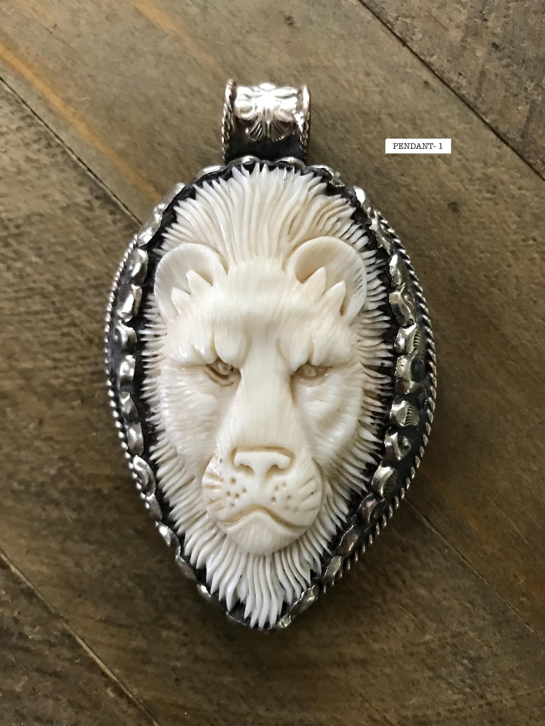 Bone Carved Lion Face Pendant, Handcrafted, Nepalese, Tibetan Repousse ...