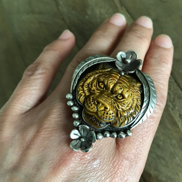 Mens Vintage Carved Tiger Eye Ring - Etsy