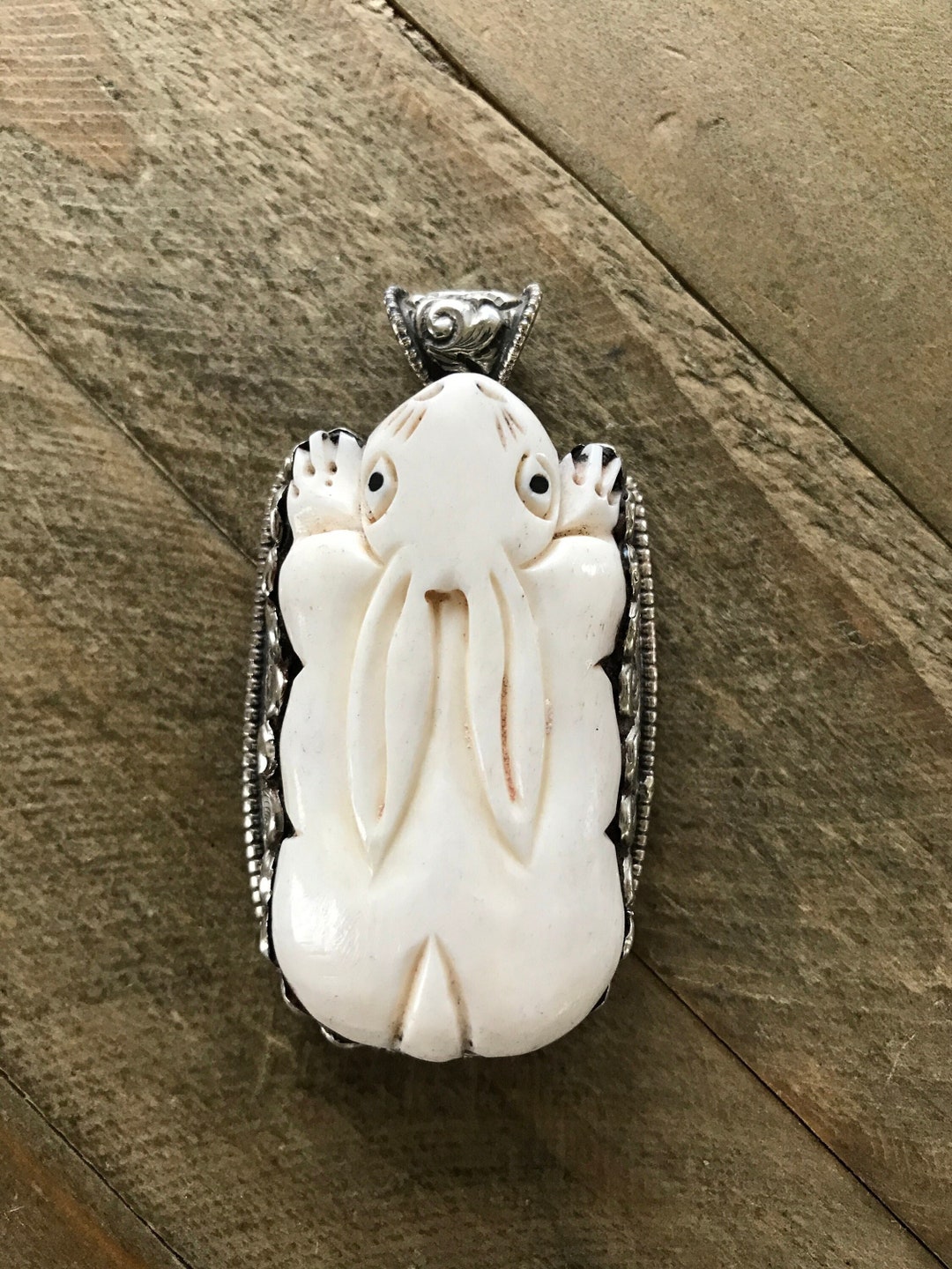Bone Carved Rabbit Pendant, Handcrafted, Nepalese, Tibetan Repousse ...