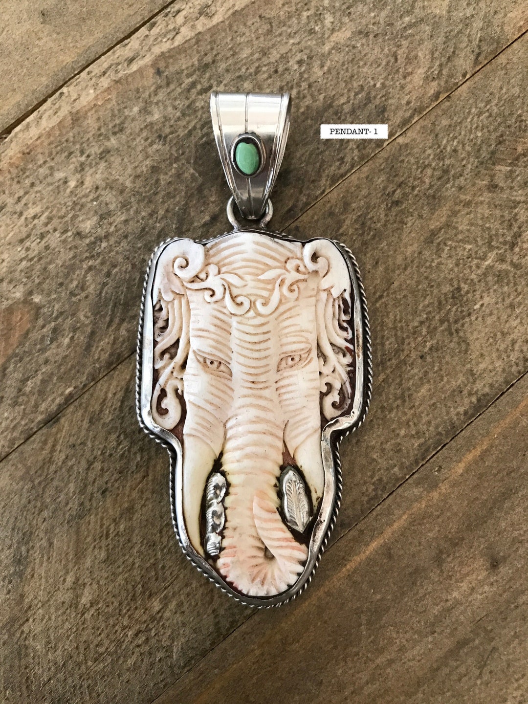 Bone Carved Elephant Pendant, Handcrafted, Nepalese, Tibetan Repousse ...