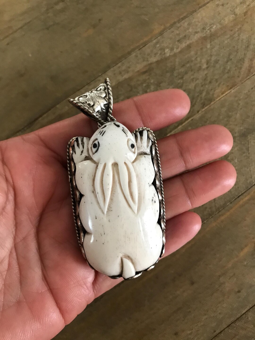 Bone Carved Rabbit Pendant, Handcrafted, Nepalese, Tibetan Repousse ...