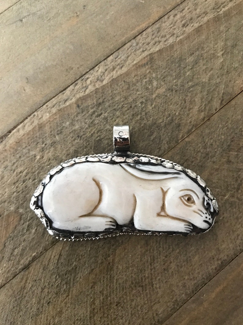Bone Carved Rabbit Pendant, Handcrafted, Nepalese, Tibetan Repousse ...
