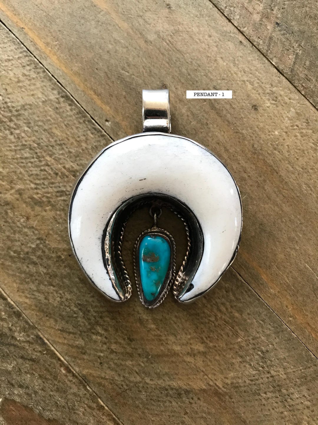 Bone Crescent Pendant With Dangling Natural Turquoise, Handcrafted ...