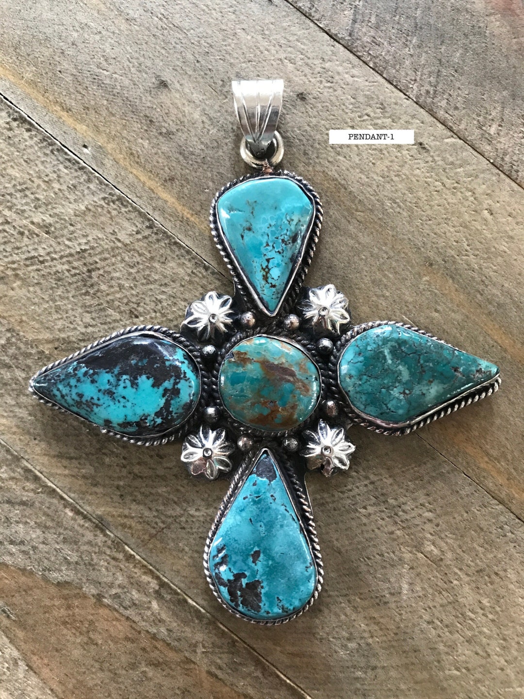 Large Turquoise Cross Pendant, Handcrafted, Nepalese, Tibetan Repousse ...