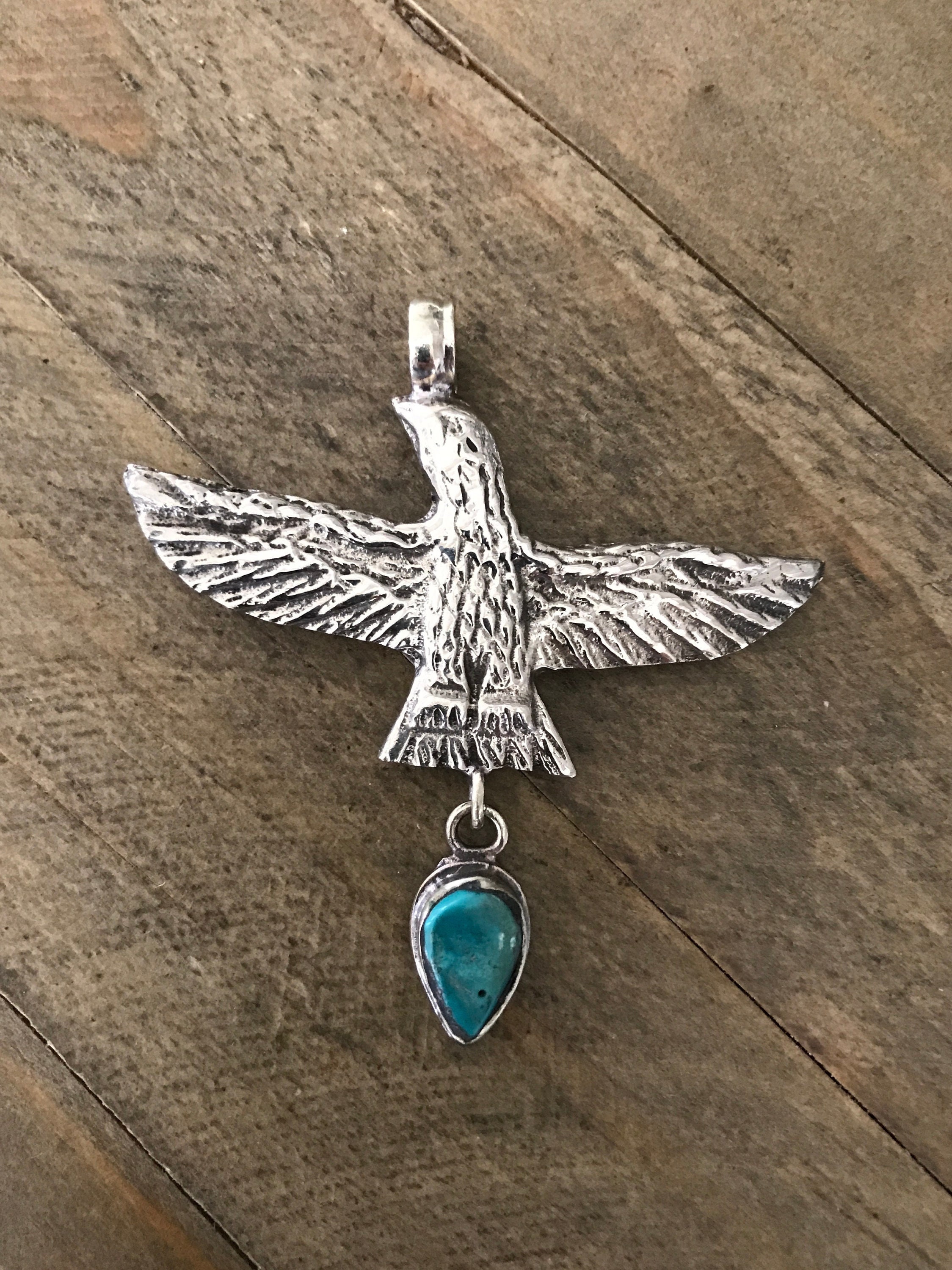 Eagle Pendant With Turquoise Dangling, Handcrafted, Nepalese, Tibetan ...