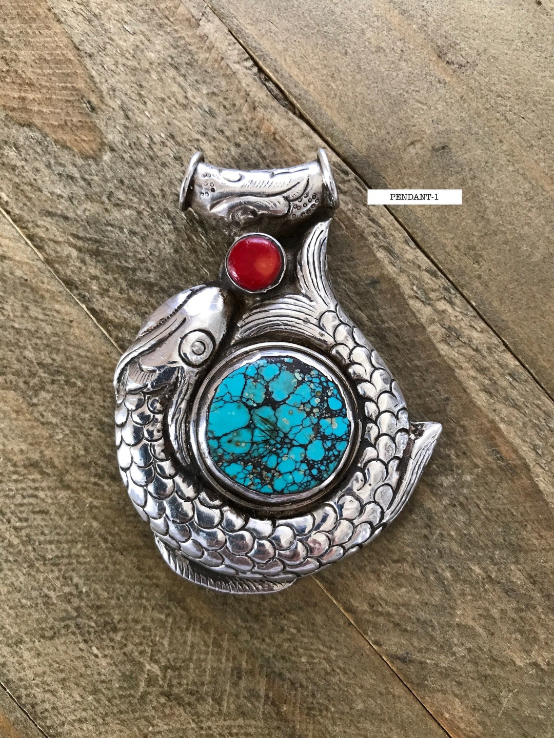 Handcrafted Sterling Silver Fish Pendant: Turquoise & Coral, Himalayan ...