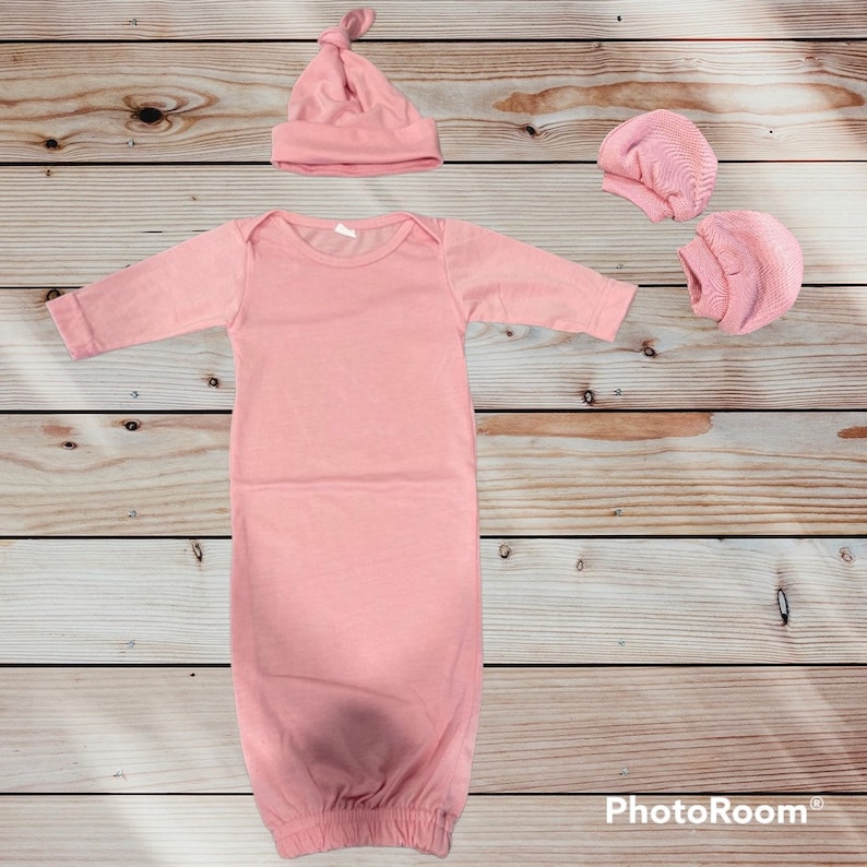Sublimation Baby Hat and Gown Set With Matching Mittens Blank Newborn ...
