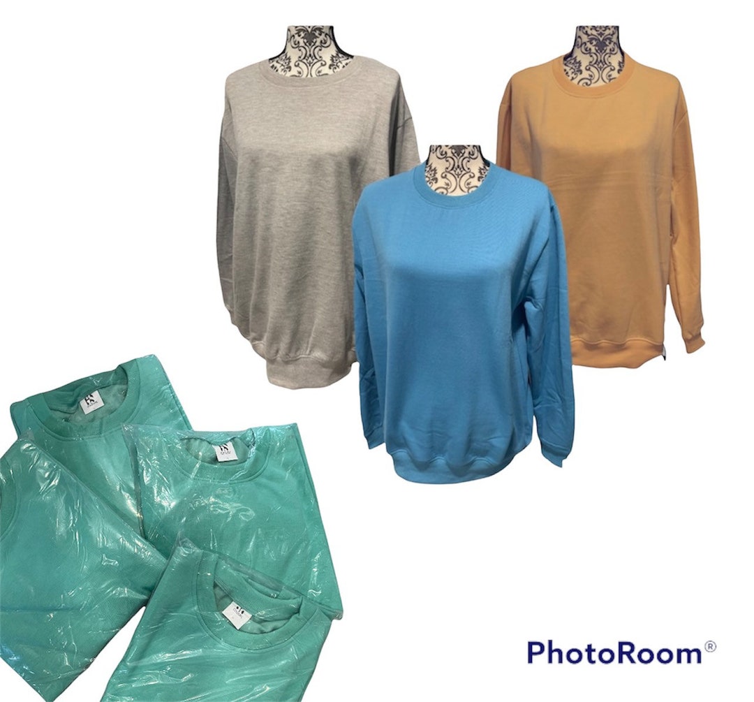 Adult 100% Polyester Sweatshirt Gray Heather Soft Feel Sweater Crewneck ...